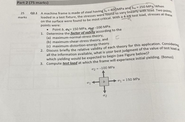 Solved by an EXPERT Part 2 ( 75 ﻿marks)25 ﻿Q2.1 ﻿A machine frame is made | Chegg.com
