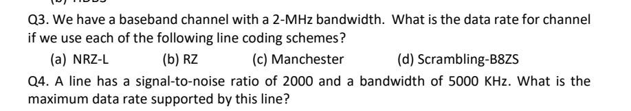 Solved Q3. We have a baseband channel with a 2-MHz | Chegg.com