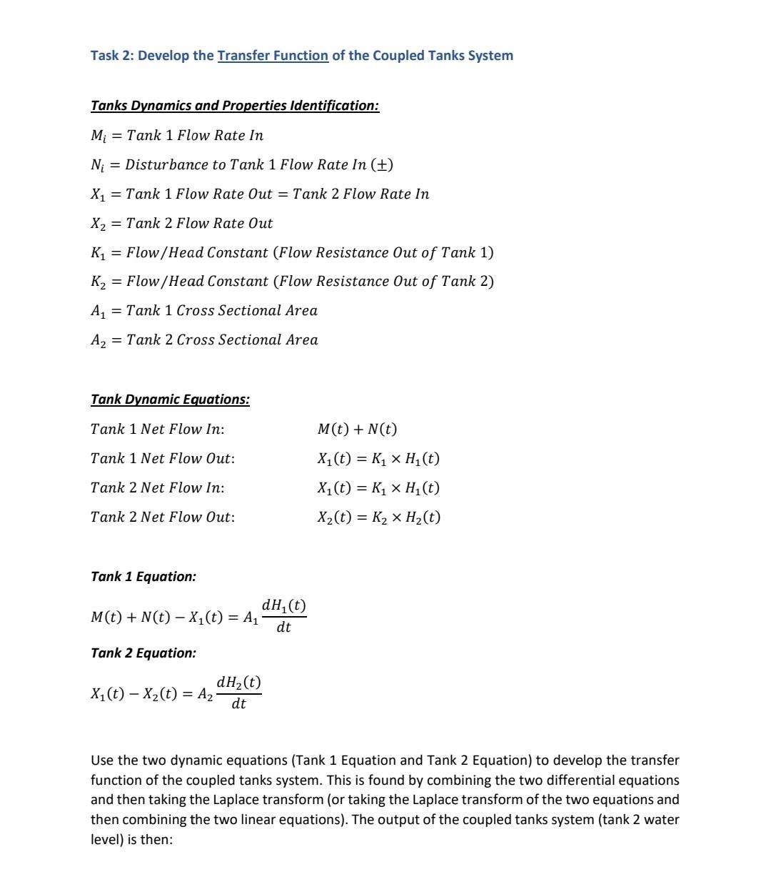 The Coupled Tanks System (Figure 1) emulates an | Chegg.com