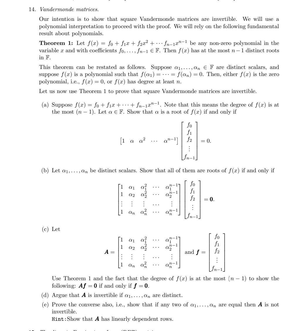 Solved 4. Vandermonde matrices. Our intention is to show | Chegg.com