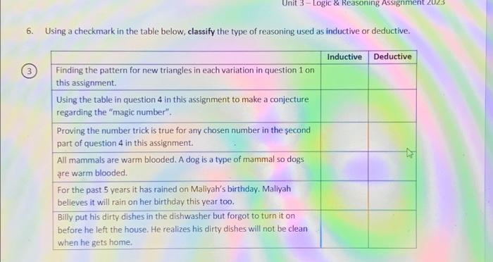 Solved Unit 3 Logic Reasoning Assignment 2023 6 Using A Chegg