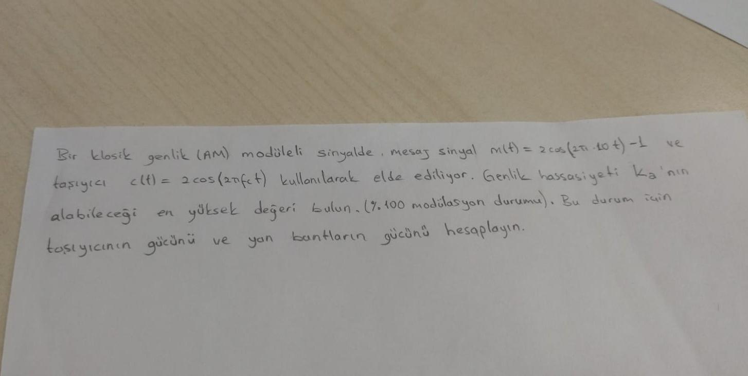 Solved Bir klosik genlik (AM) modüleli sinyalde, mesaj | Chegg.com
