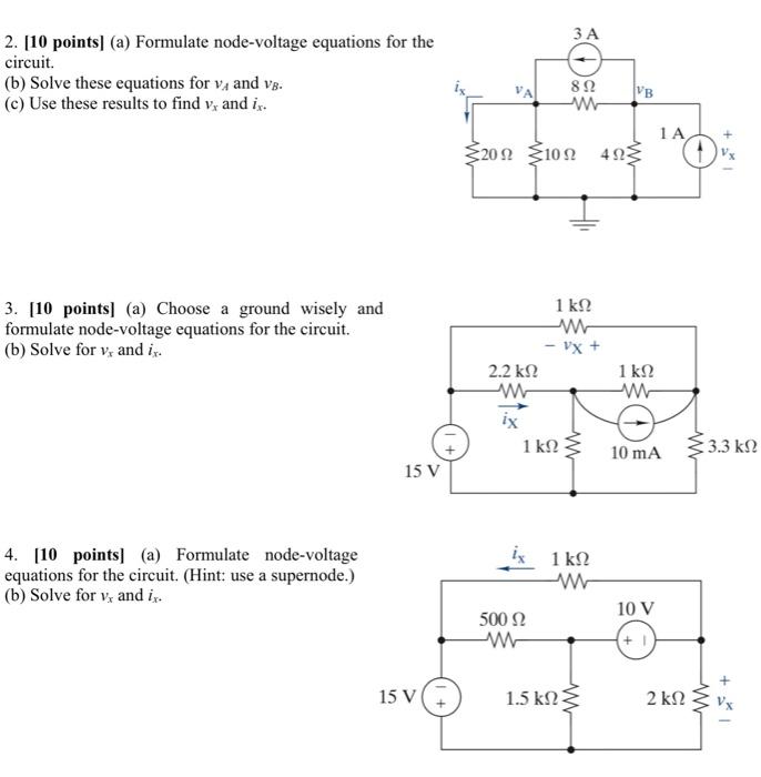 Solved 2. [10 points] (a) Formulate node-voltage equations | Chegg.com