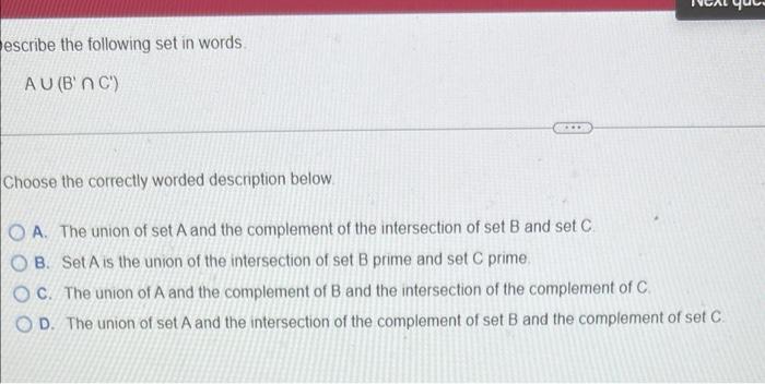 Solved escribe the following set in words. AU (BNC) ... | Chegg.com