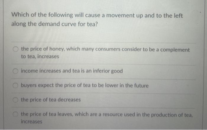 Solved Which of the following will cause a movement up and | Chegg.com