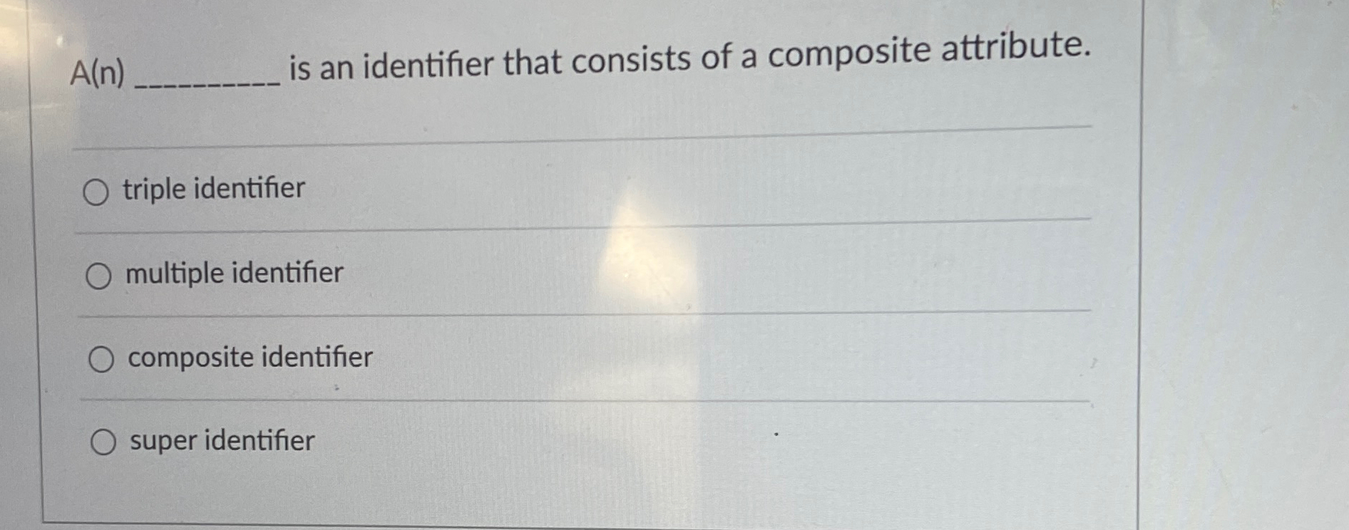 Solved A(n) is an identifier that consists of a composite | Chegg.com Solved A(n) is an identifier that consists of a composite | Chegg.com