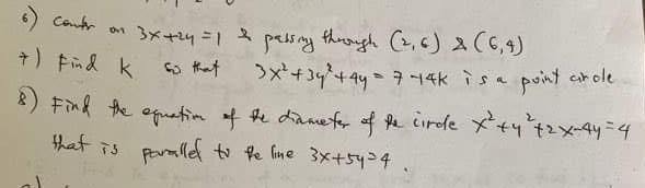 Solved 6) Cauth on 3x+24=12 palsing through (2,6)&(6,4) 7) | Chegg.com