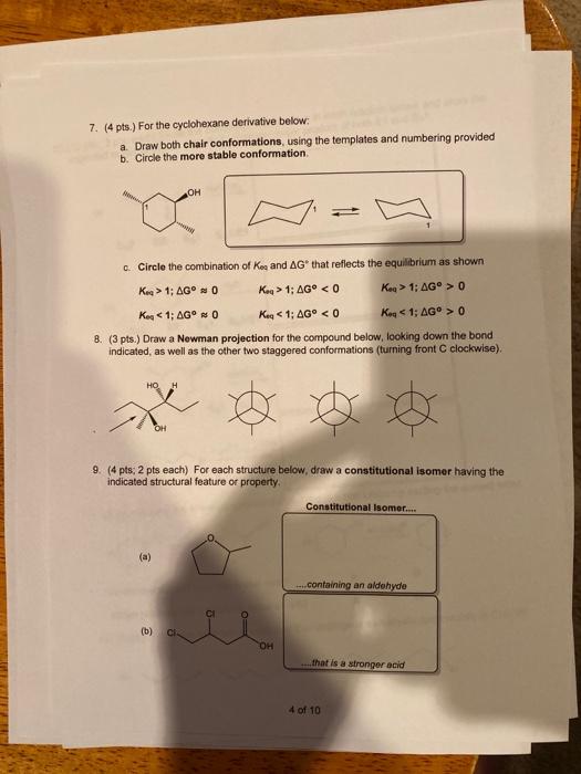 Solved 7. (4 pts.) For the cyclohexane derivative below: a | Chegg.com