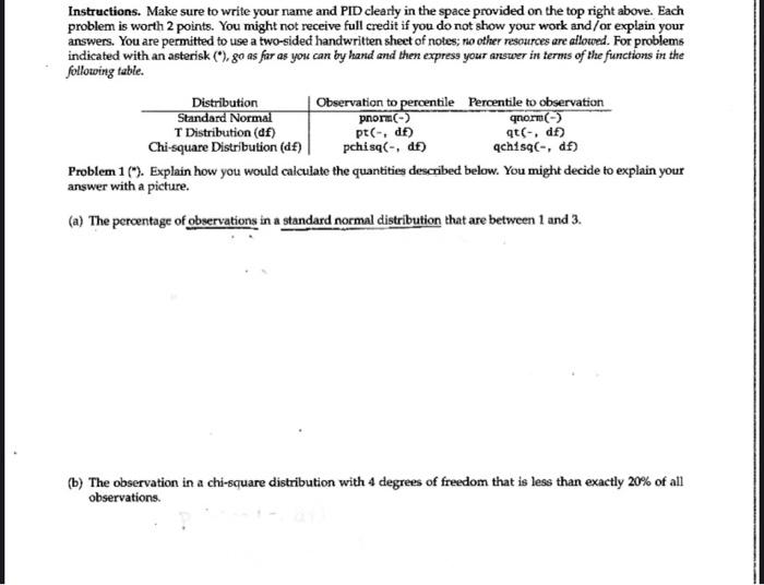 Solved Instructions. Make sure to write your name and PID | Chegg.com