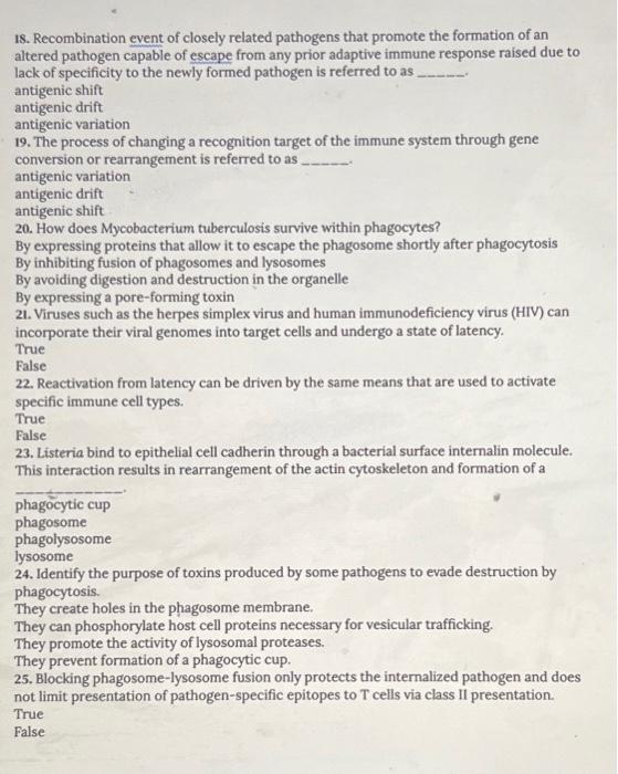 Solved 18. Recombination event of closely related pathogens | Chegg.com