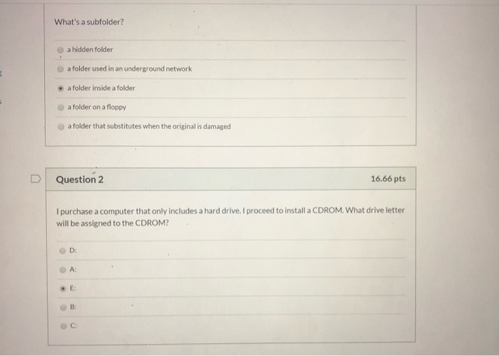 Solved What's a subfolder? a hidden folder a folder used in | Chegg.com