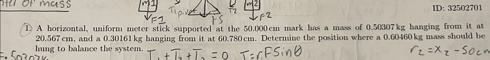 Solved nter of mass ﻿ID: 32502701A horizontal, uniform meter | Chegg.com