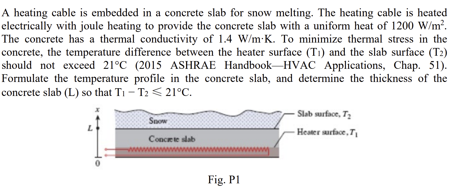 Solved A heating cable is embedded in a concrete slab for | Chegg.com