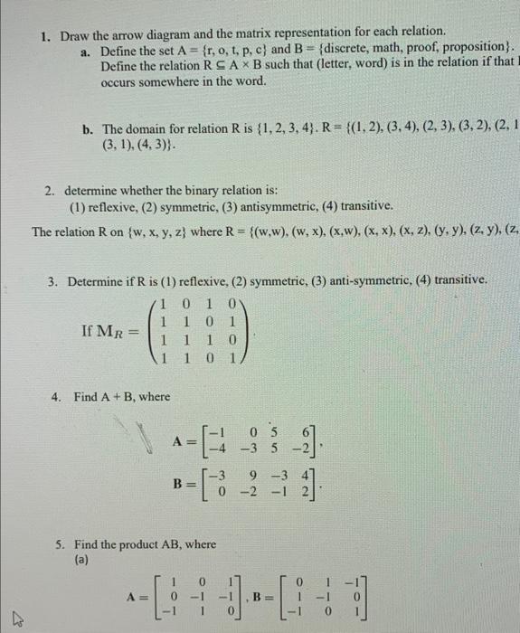 1. Draw the arrow diagram and the matrix | Chegg.com