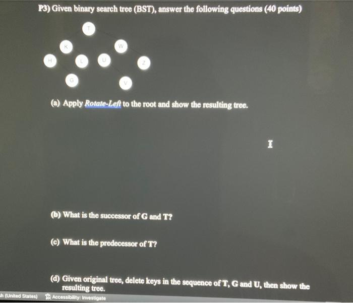 Solved P3) Given binary search tree (BST), answer the | Chegg.com