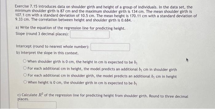 Solved Exercise 7.15 introduces data on shoulder girth and | Chegg.com