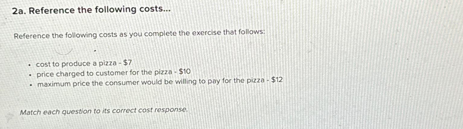 Solved 2a. ﻿Reference the following costs...Reference the | Chegg.com