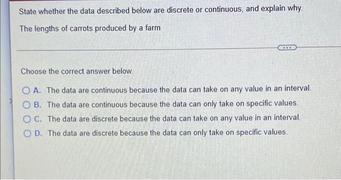 Solved State whether the data described below are discrete | Chegg.com