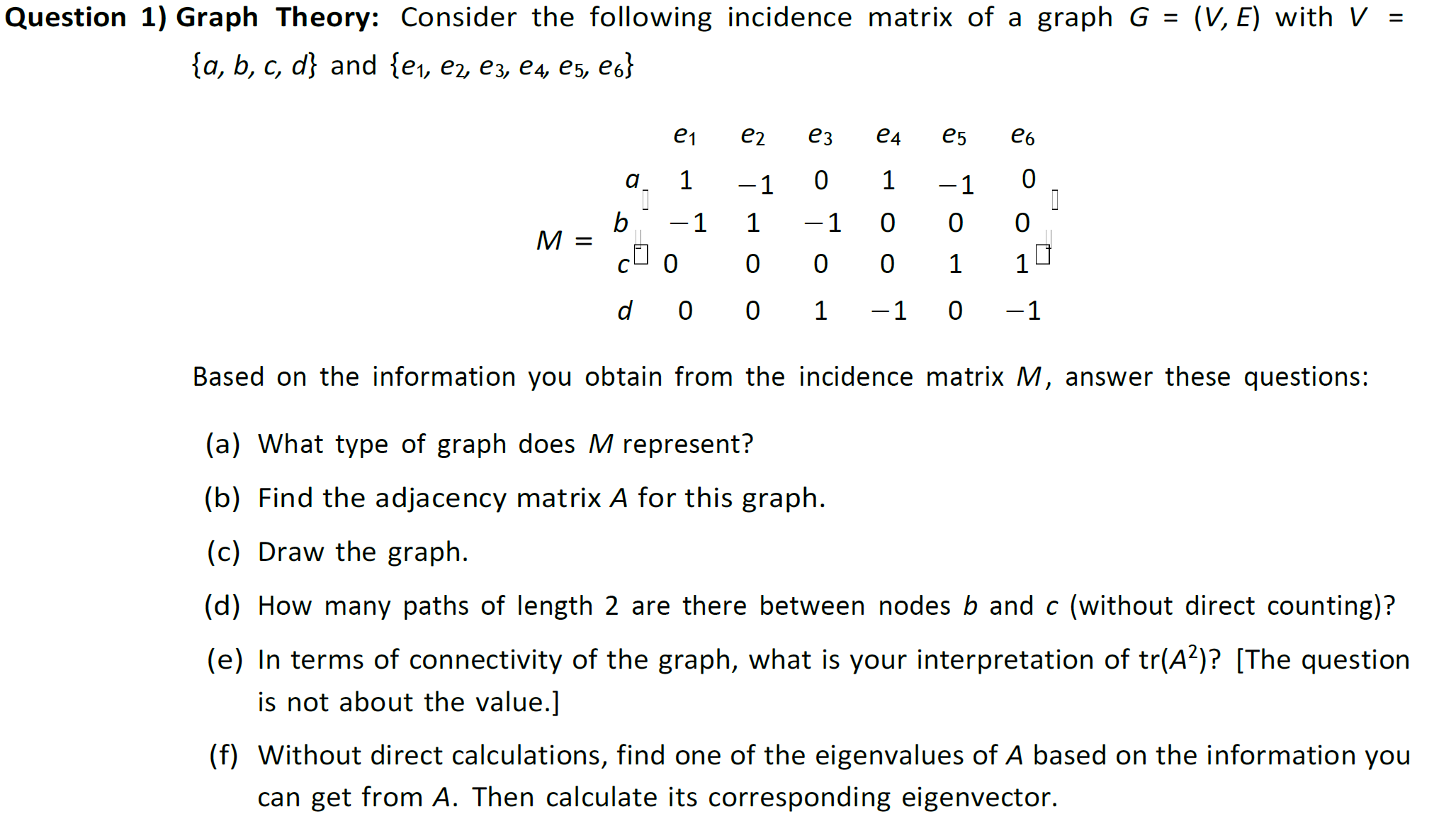 Solved Question 1) ﻿Graph Theory: Consider the following | Chegg.com
