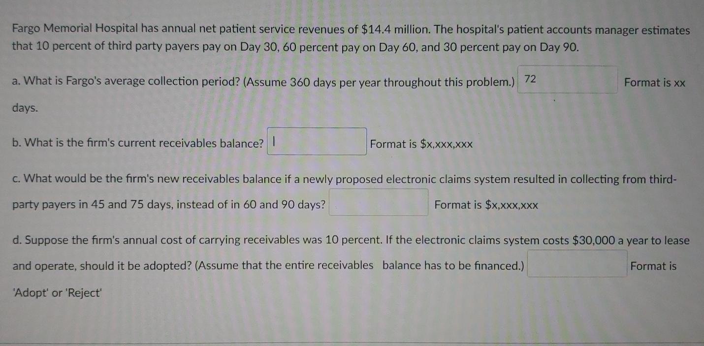 Solved Fargo Memorial Hospital has annual net patient | Chegg.com