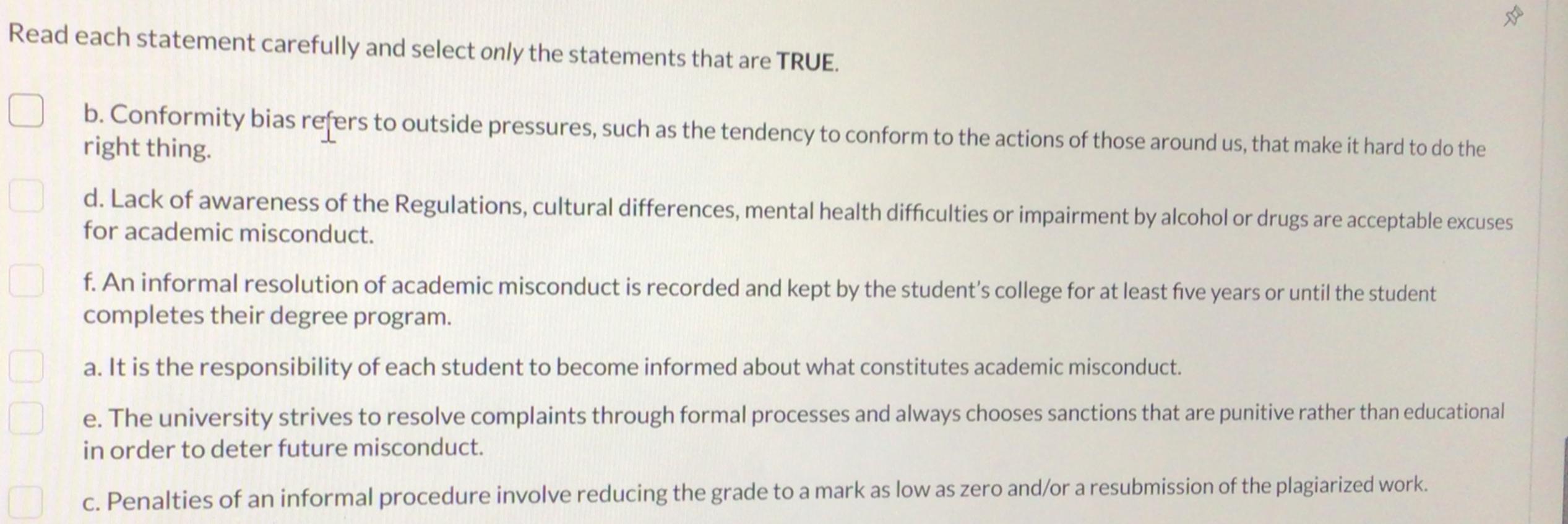 Solved Read each statement carefully and select only the | Chegg.com