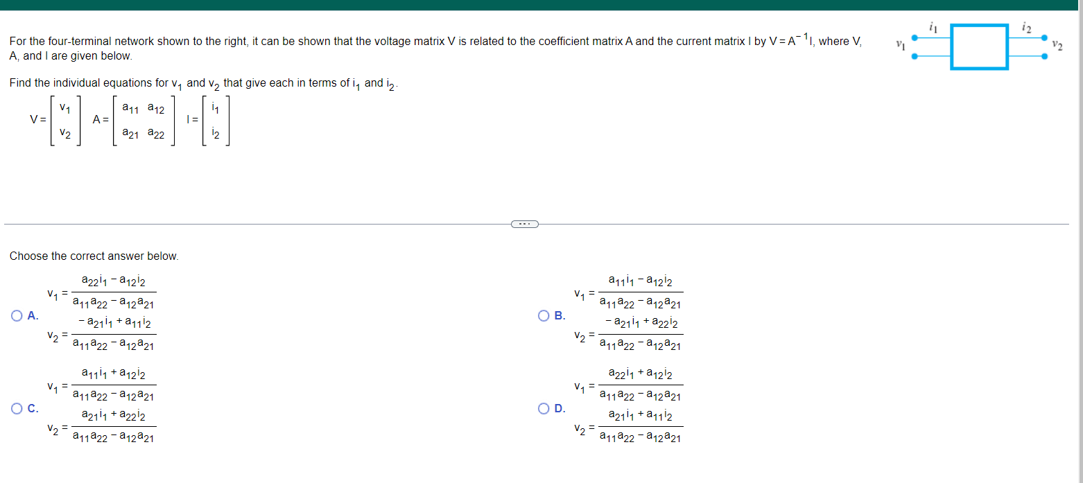 Solved For the four-terminal network shown to the right, it | Chegg.com