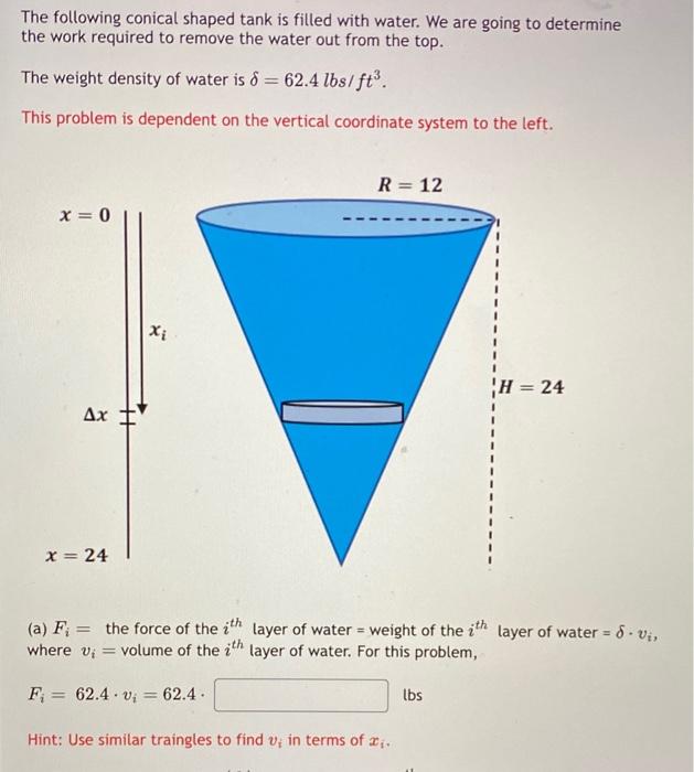 Solved The following conical shaped tank is filled with | Chegg.com