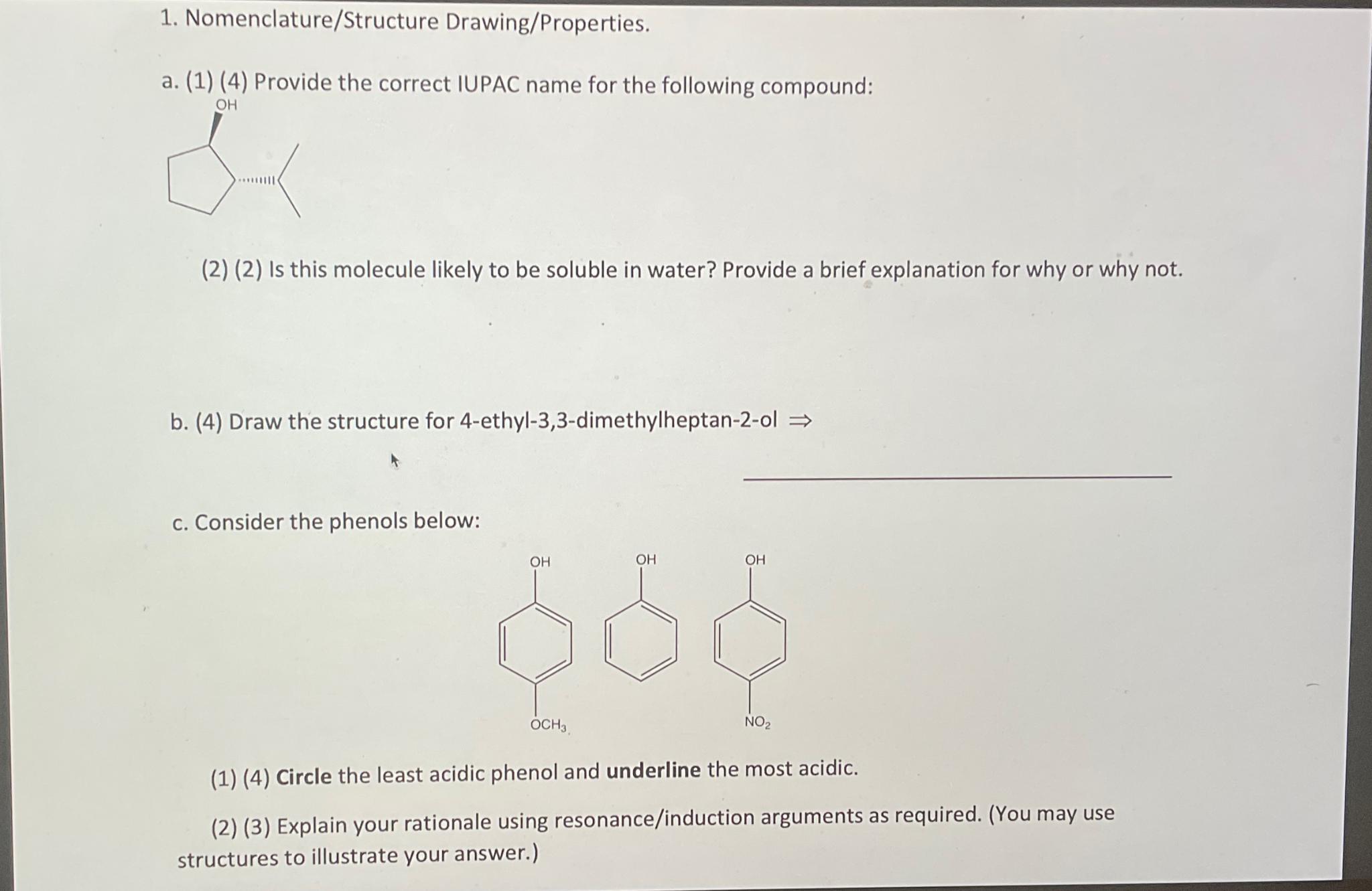 Solved Nomenclature/Structure Drawing/Properties.a. (1) (4) | Chegg.com