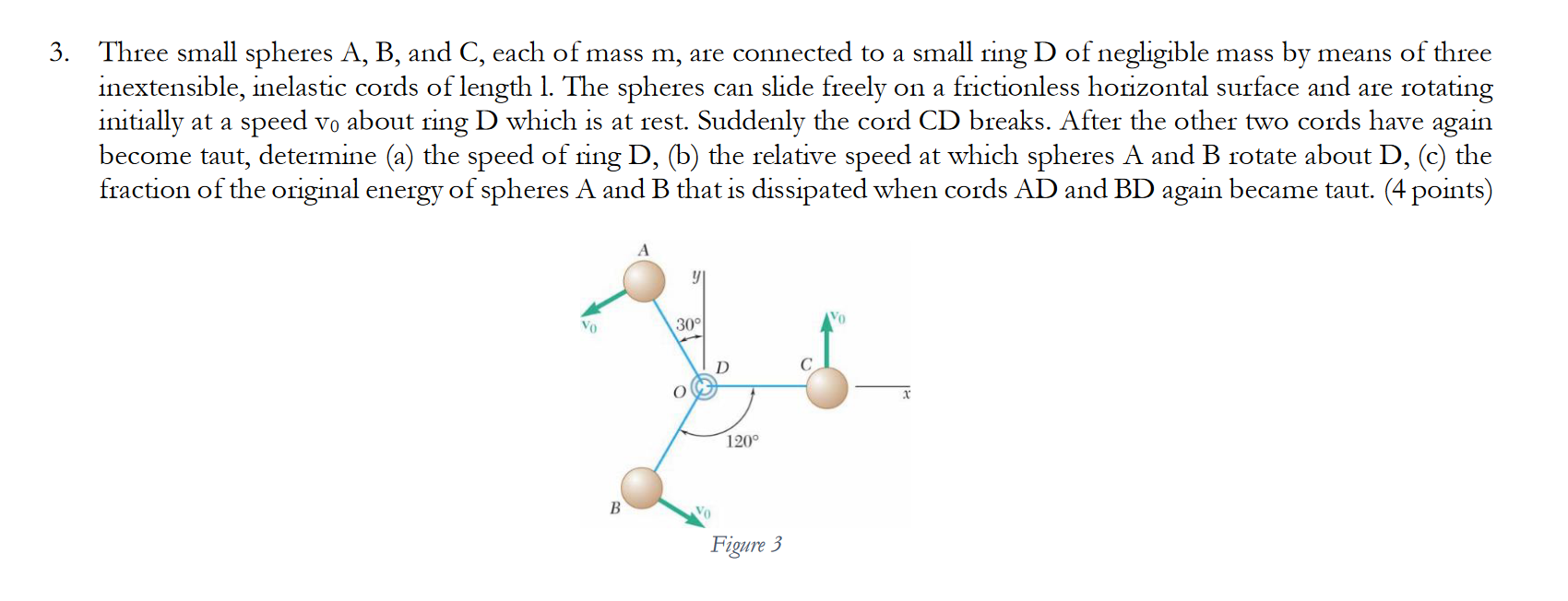 Solved Three small spheres A,B, ﻿and C, ﻿each of mass m, | Chegg.com