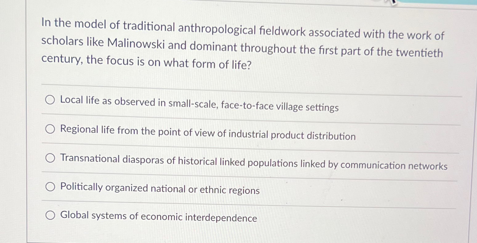 In the model of traditional anthropological fieldwork | Chegg.com