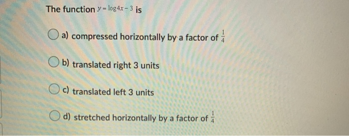 Solved The function y = log 4x - 3 is a) compressed | Chegg.com
