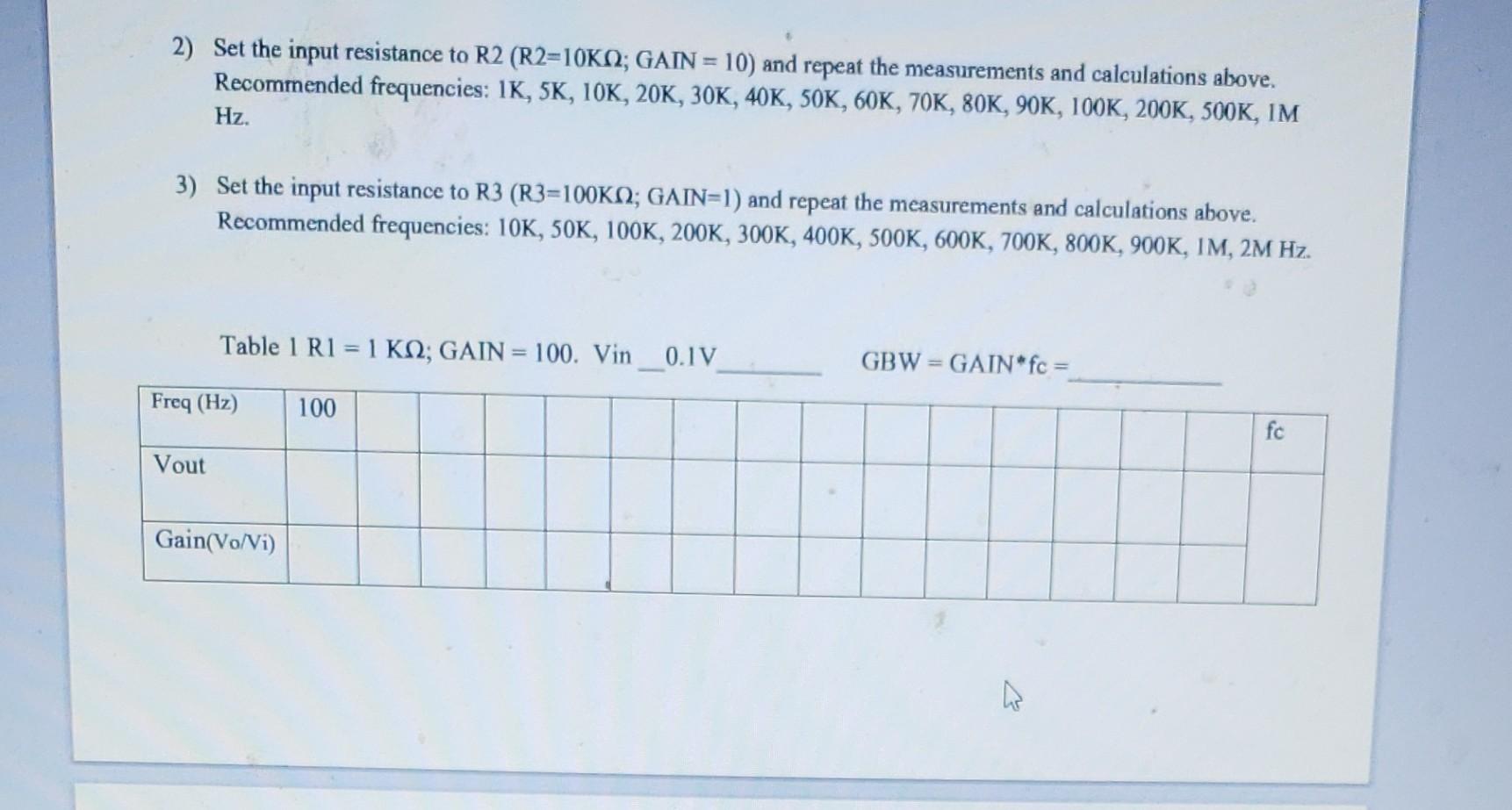 Solved Experiment \# 8 Gain and Bandwidth of an Operational | Chegg.com