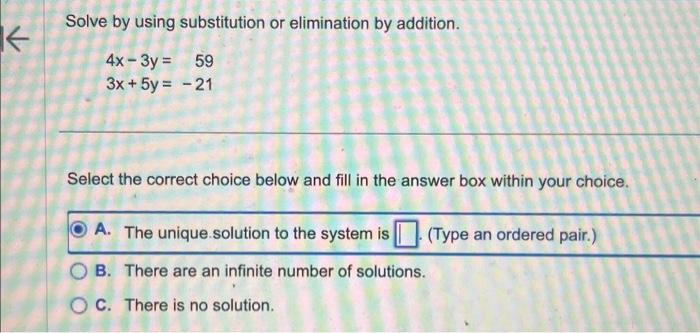 Solved Solve by using substitution or elimination by | Chegg.com