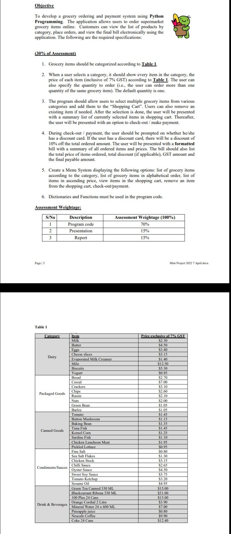 Solved To develop a grocery ordering and payment system | Chegg.com
