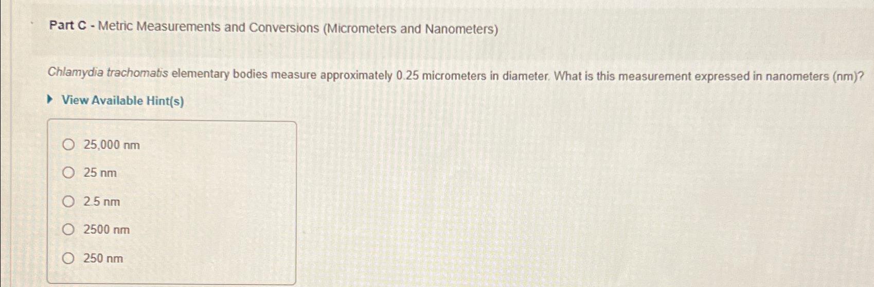 Solved Part C - ﻿Metric Measurements and Conversions | Chegg.com