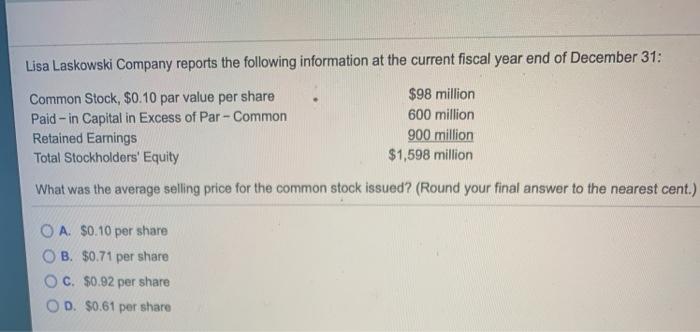 Solved Lisa Laskowski Company reports the following | Chegg.com