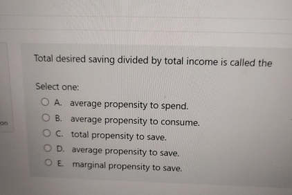 Solved Total desired saving divided by total income is | Chegg.com