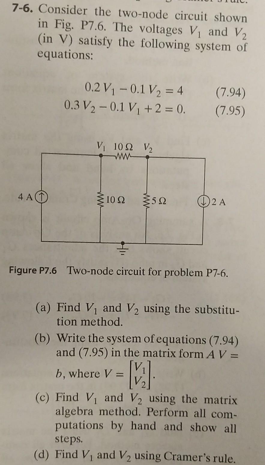 Solved 7-6. Consider the two-node circuit shown in Fig. | Chegg.com