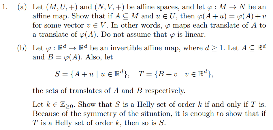 Solved (a) ﻿Let (M,U,+) ﻿and (N,V,+) ﻿be affine spaces, and | Chegg.com