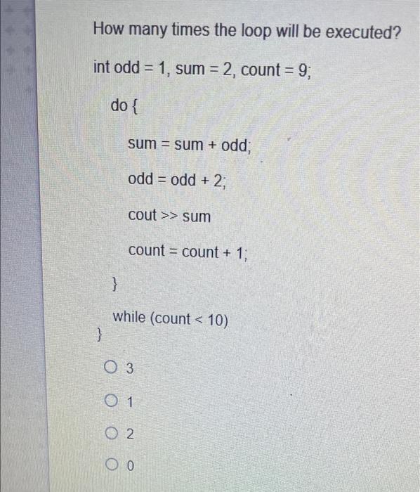 Solved How many times the loop will be executed? int odd = | Chegg.com