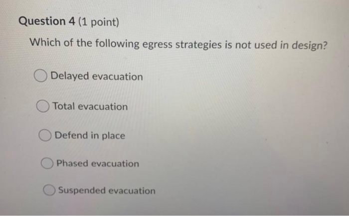 Solved Question 4 (1 point) Which of the following egress | Chegg.com