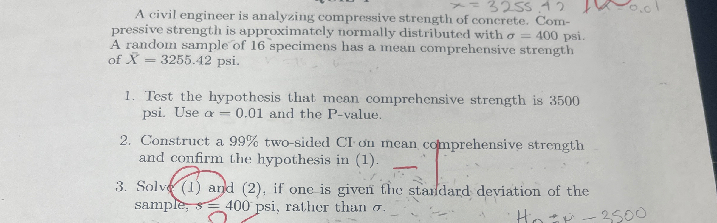 Solved A civil engineer is analyzing compressive strength of | Chegg.com
