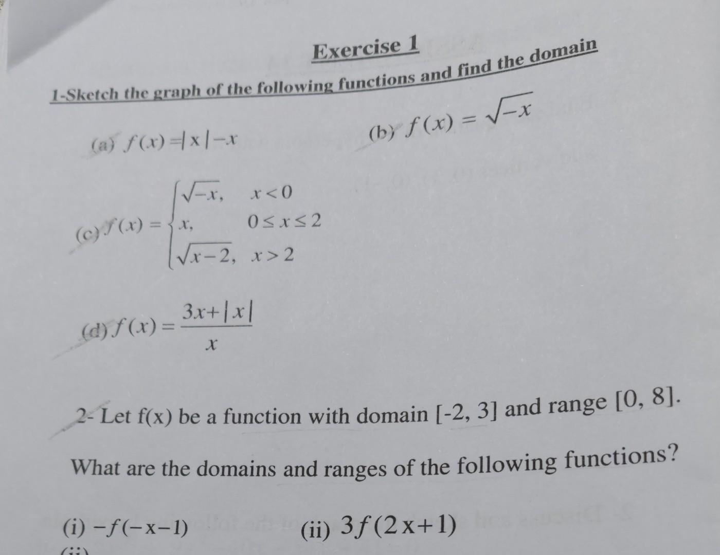 Solved Exercise 1 1-Sketch the graph of the following | Chegg.com