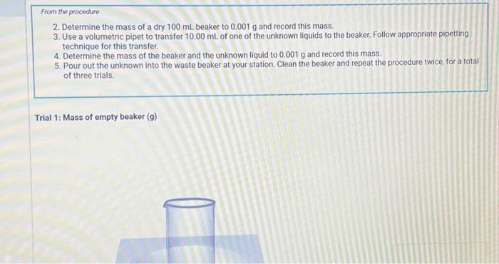 Solved From the procedure 2. Determine the mass of a dry 100 | Chegg.com