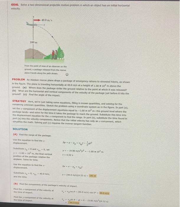 Solved GOAL Solve a two-dimensional projectile motion | Chegg.com