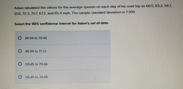 Solved Adam tabulated the values for the average speeds on | Chegg.com