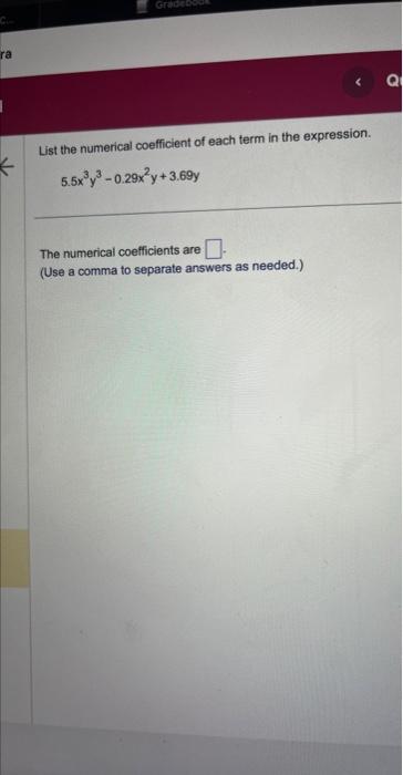 Solved List the numerical coefficient of each term in the | Chegg.com