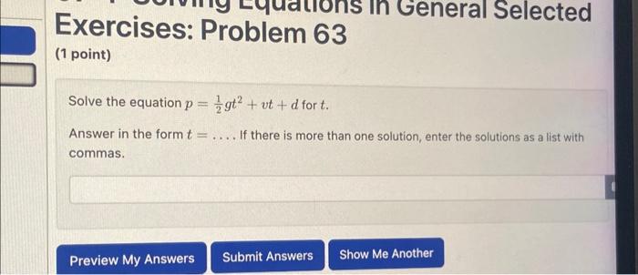 Solved Exercises: Problem 63 (1 point) Solve the equation | Chegg.com
