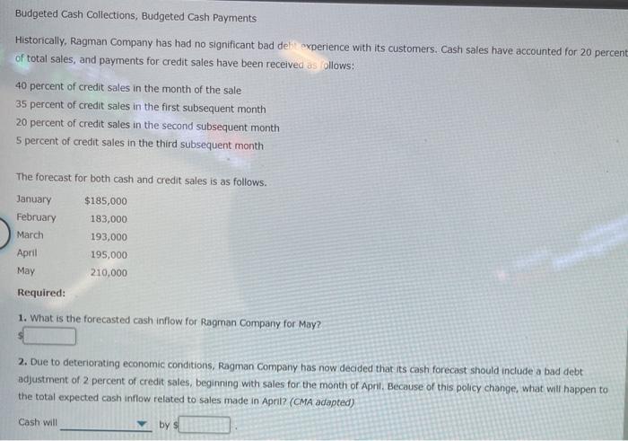 Solved Budgeted Cash Collections, Budgeted Cash Payments | Chegg.com