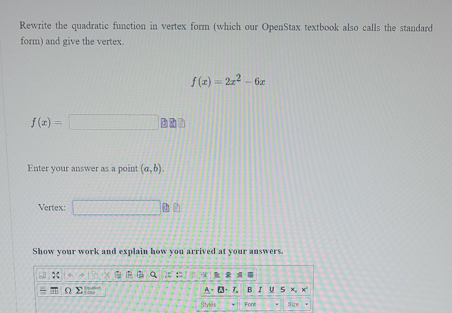 Solved Rewrite the quadratic function in vertex form (which | Chegg.com